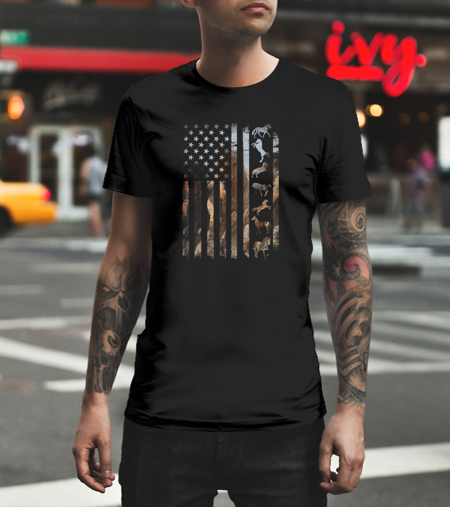 American Flag With Wild Horses T-Shirt