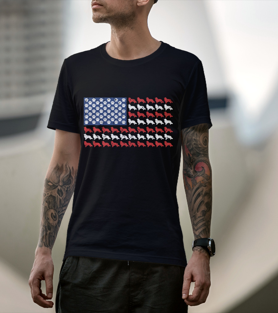American Flag USA Rough Collie Paw Prints T-Shirt