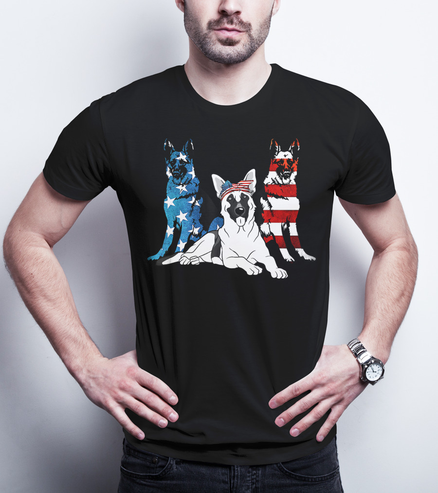 American German Shepherd US Stars And Stripes Trio T-Shirt