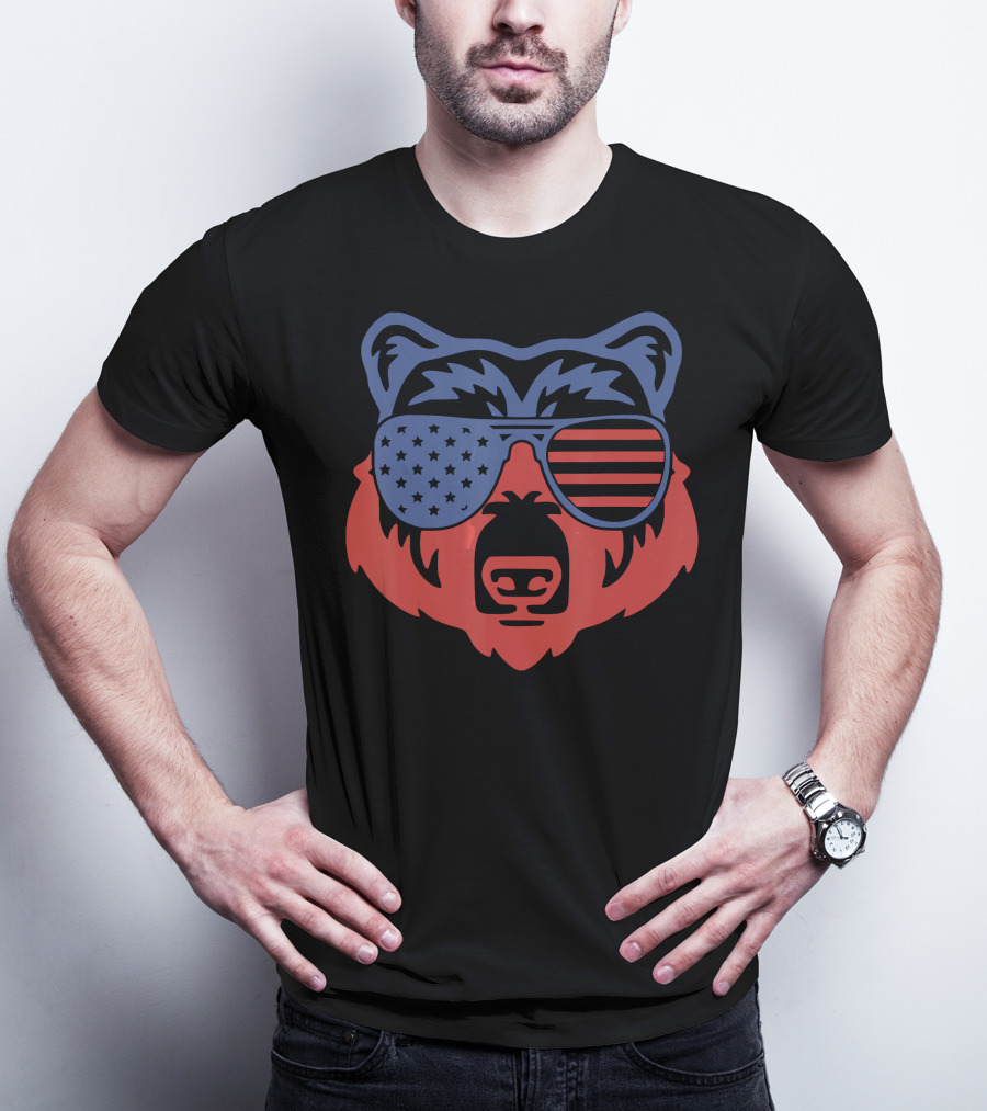 American Patriotic Bear With Flag Sunglasses T-Shirt