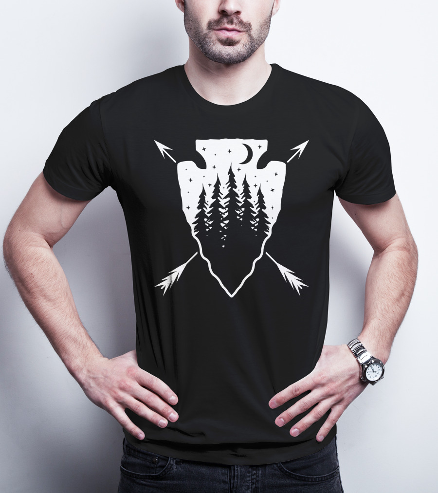 Arrowhead Pine Forest Under Moonlit Starry Sky T-Shirt