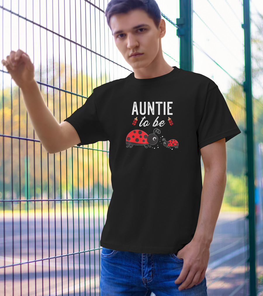 Auntie To Be Ladybug Baby Shower With Red Baby Bottles T-Shirt