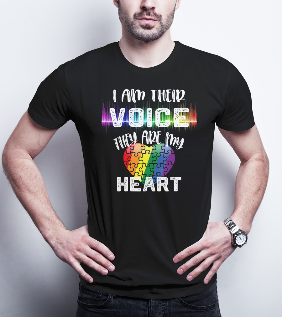 I Am Their Voice They Are My Heart Autism Teacher Puzzle Heart T-Shirt