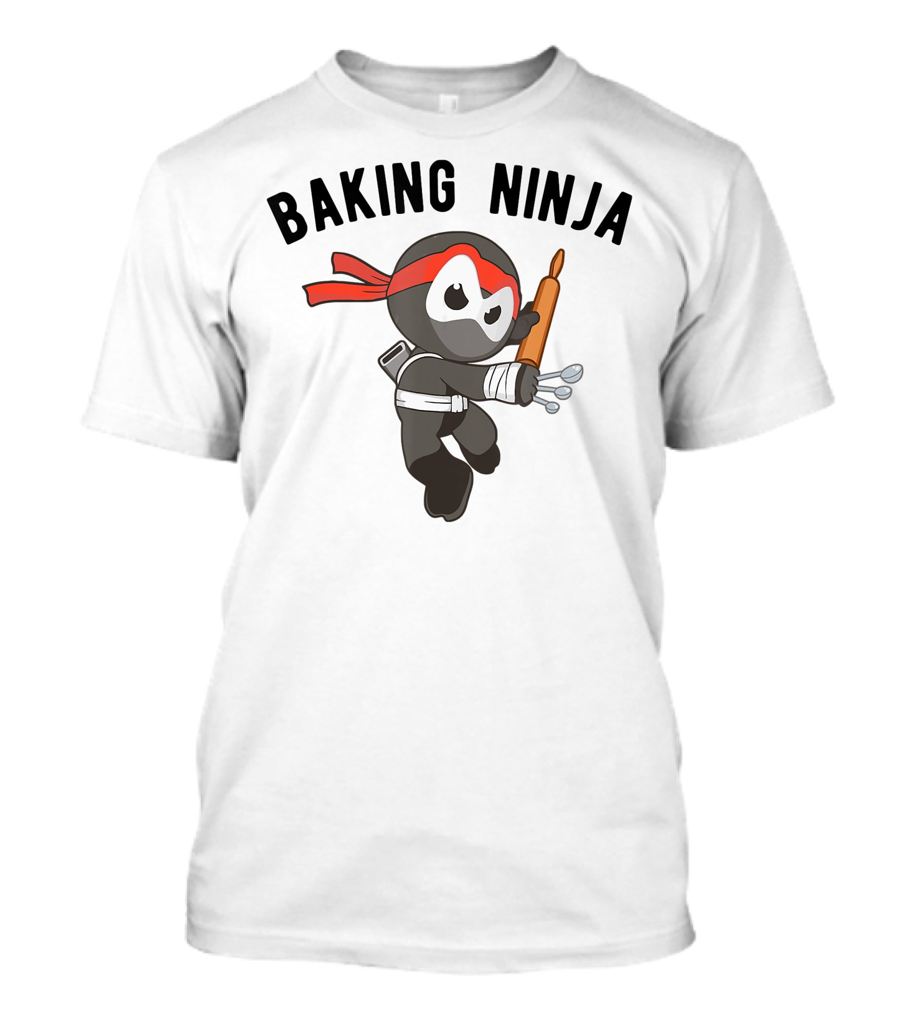Baking Ninja Funny Ninjutsu Rolling Pin Warrior With Spoons And Red Headband T-Shirt