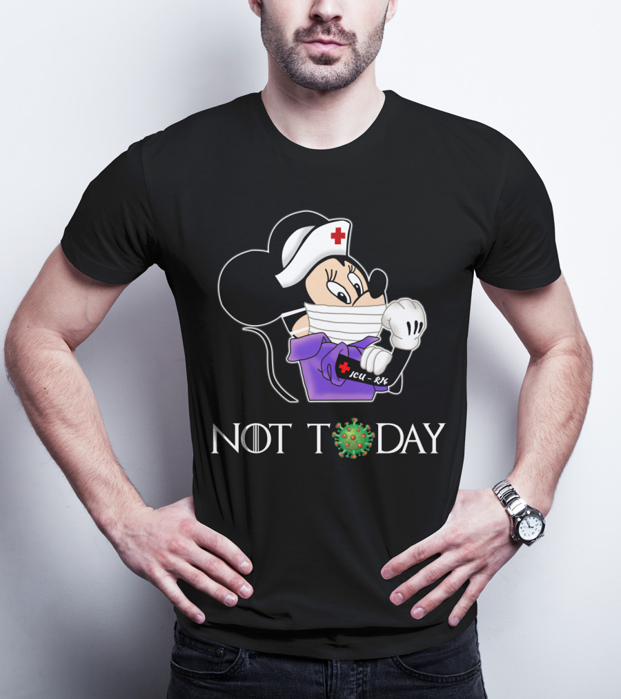 ICU RN Not Today Nurse With Face Mask And Cartoon Character T-Shirt