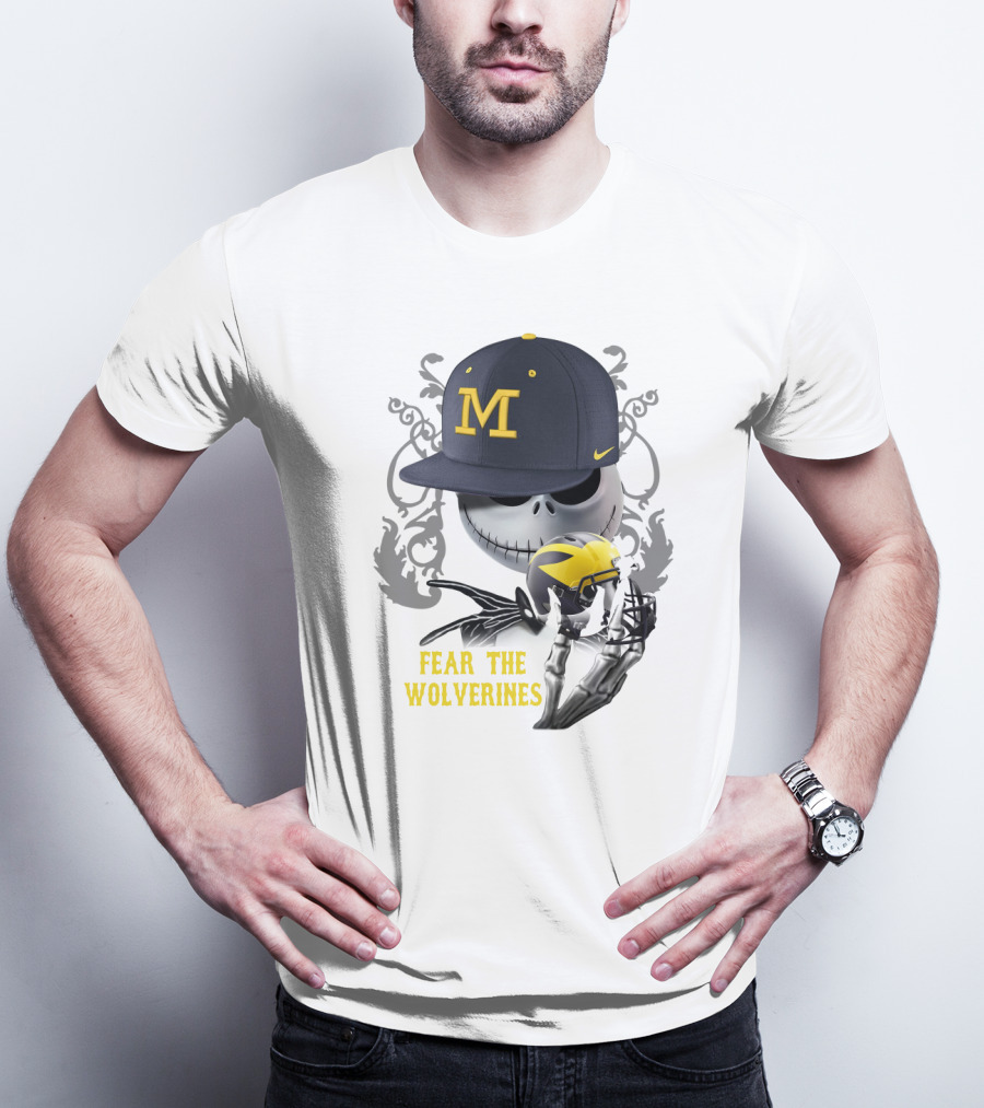 Fear The Wolverines Skellington M Hat Football Helmet T-Shirt