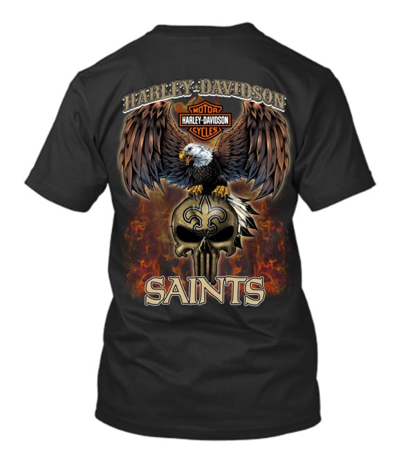 Harley Davidson Motorcycles Eagles Flames Saints Fleur-De-Lis T-Shirt