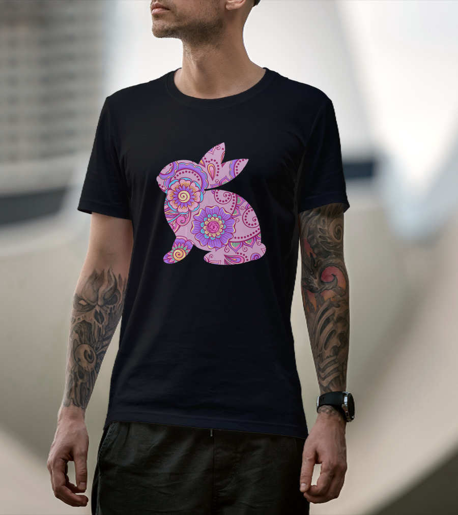 Easter Women Pastel Bunny With Floral T-Shirt