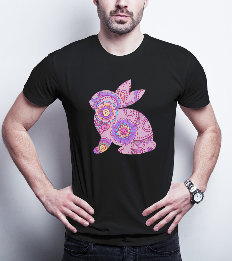 Easter Women Pastel Bunny With Floral T-Shirt
