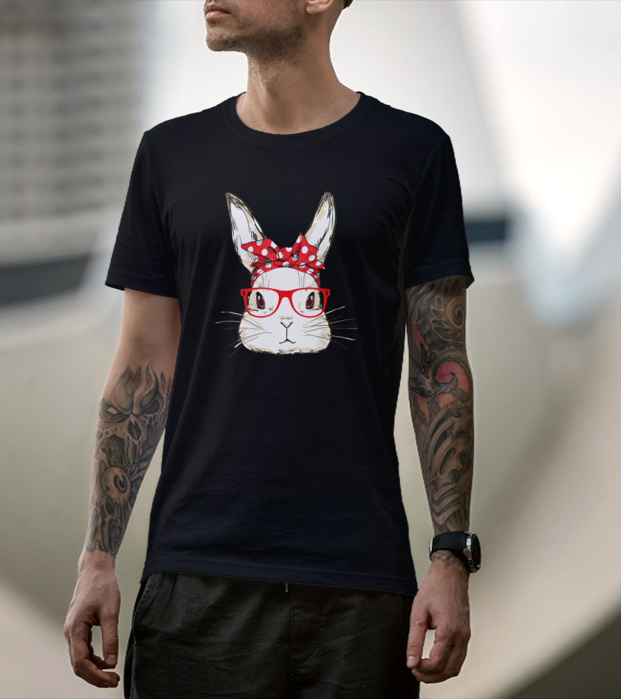 Bunny Mommy Wear Bandana Sunglasses Easter Day Rabbit With Polka Dot T-Shirt