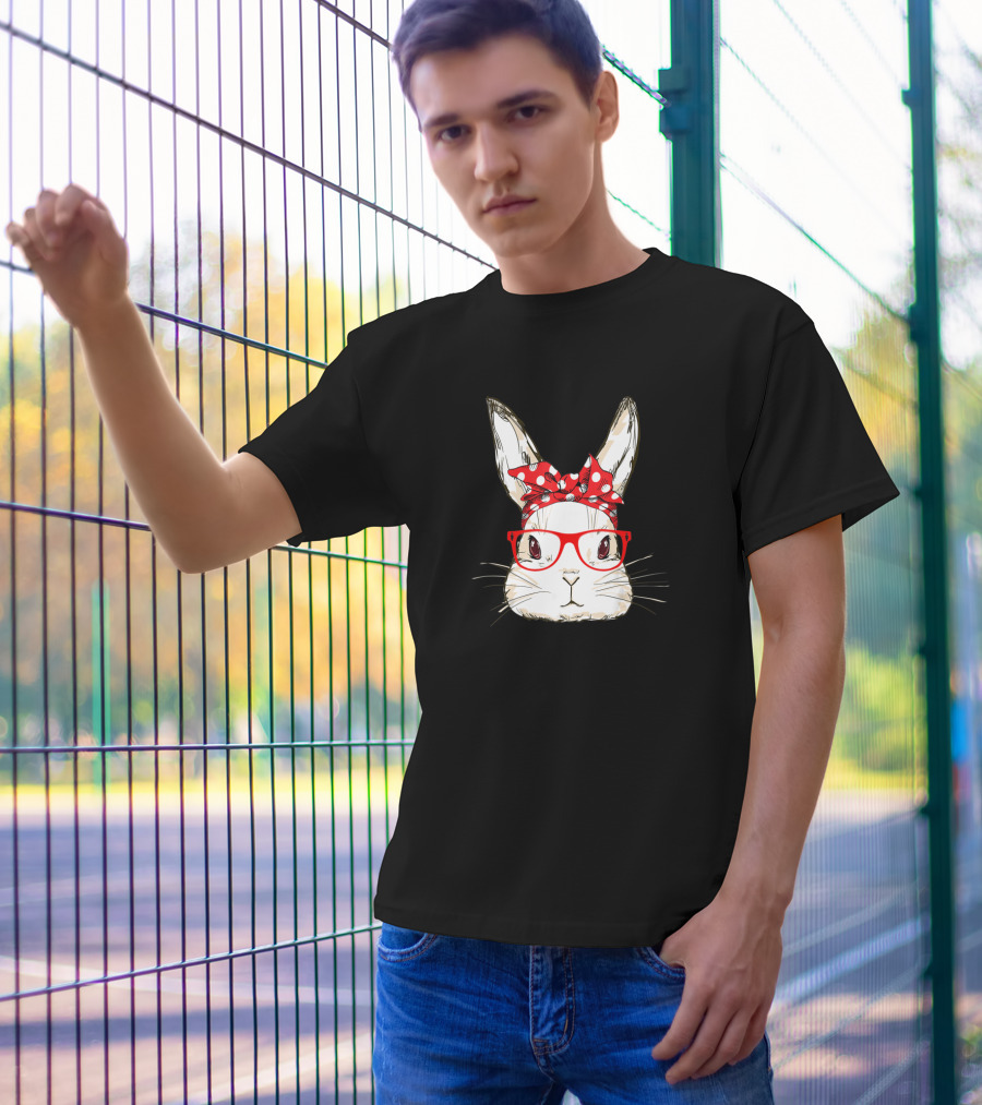 Bunny Mommy Wear Bandana Sunglasses Easter Day Rabbit With Polka Dot T-Shirt