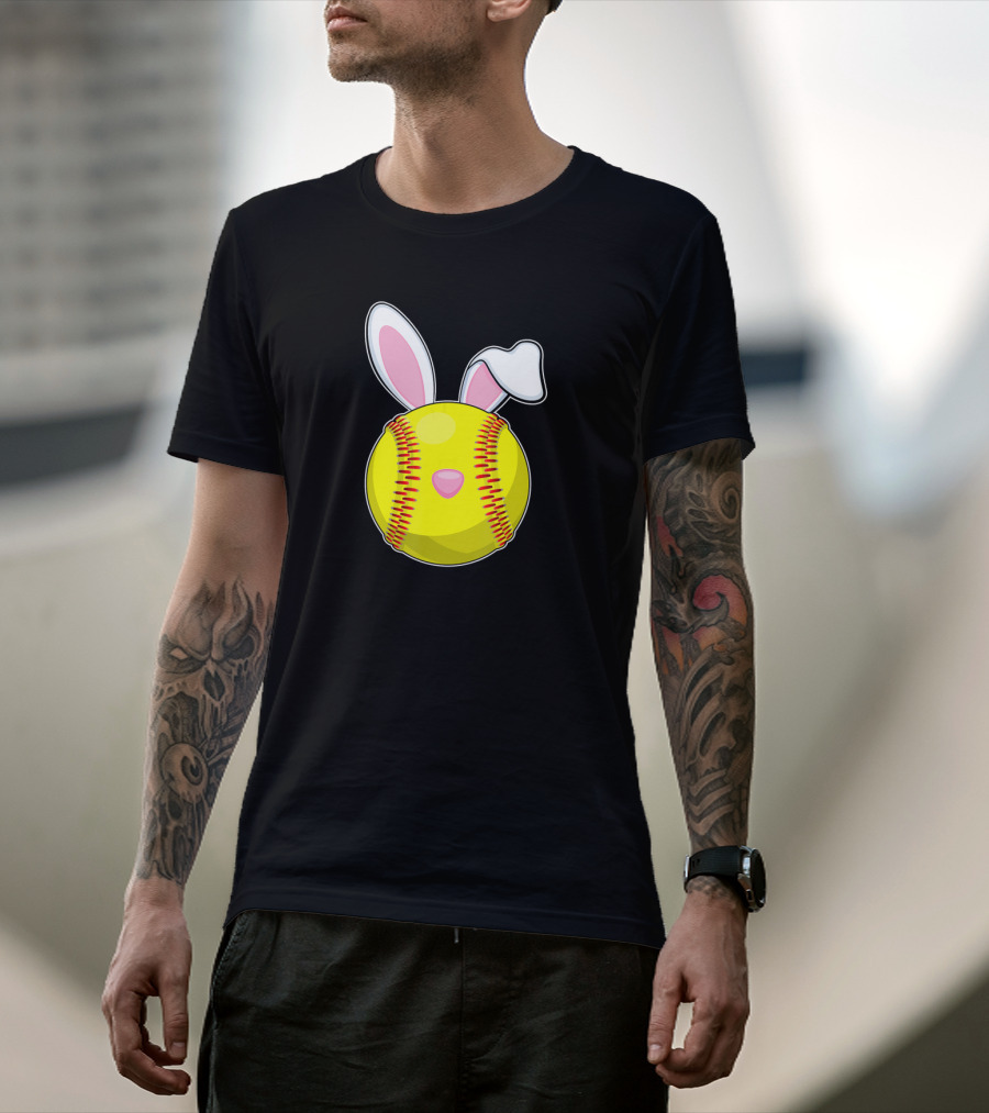 Softball Easter Bunny Rabbit Ears Sports Ball T-Shirt