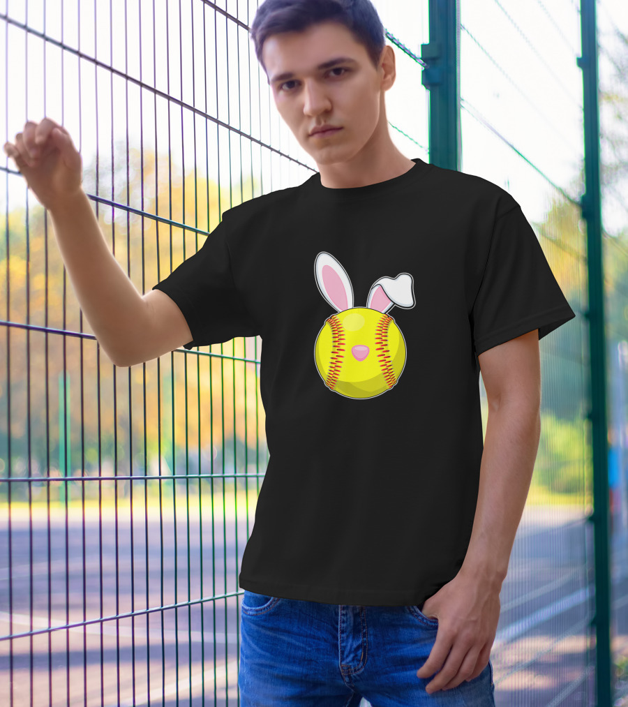 Softball Easter Bunny Rabbit Ears Sports Ball T-Shirt
