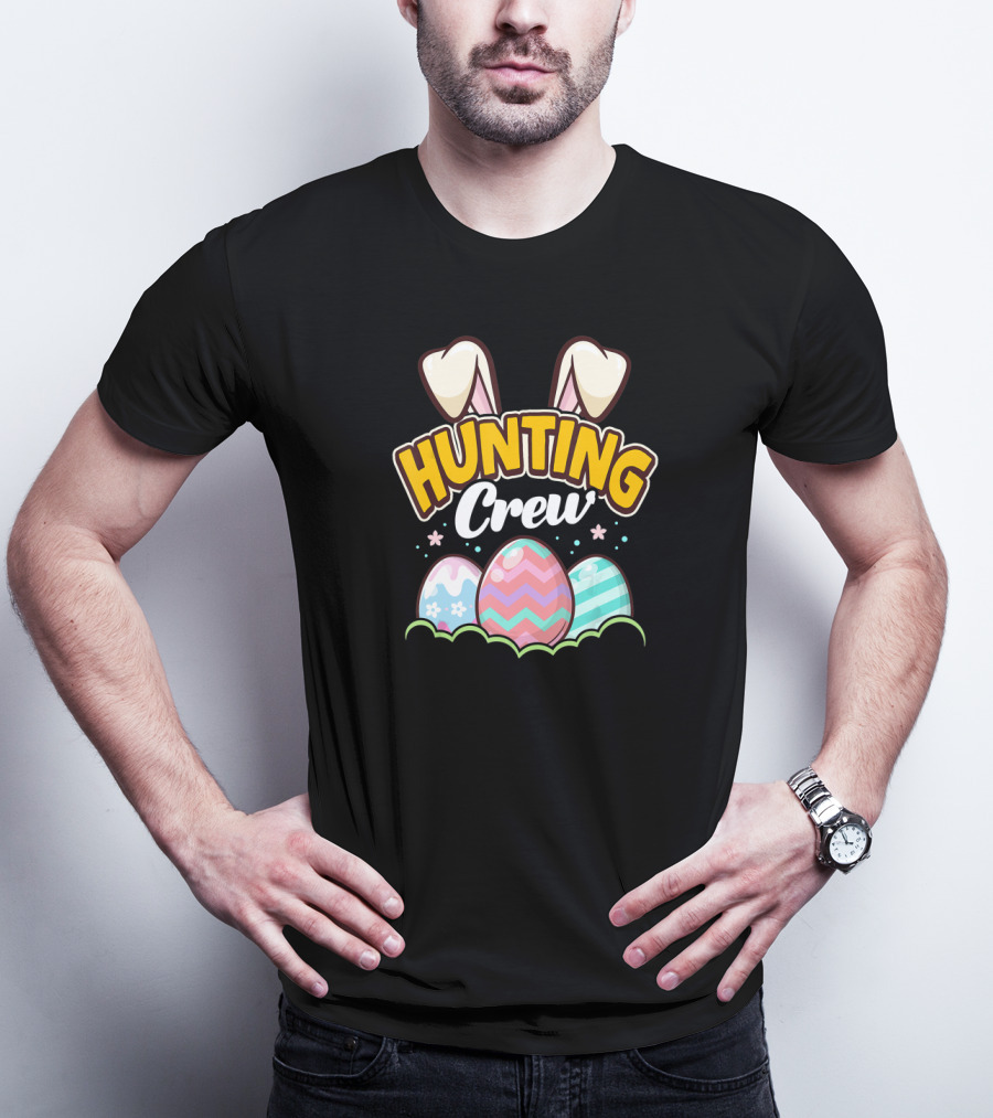 Easter Hunting Crew Bunny Ears And Decorative Eggs T-Shirt
