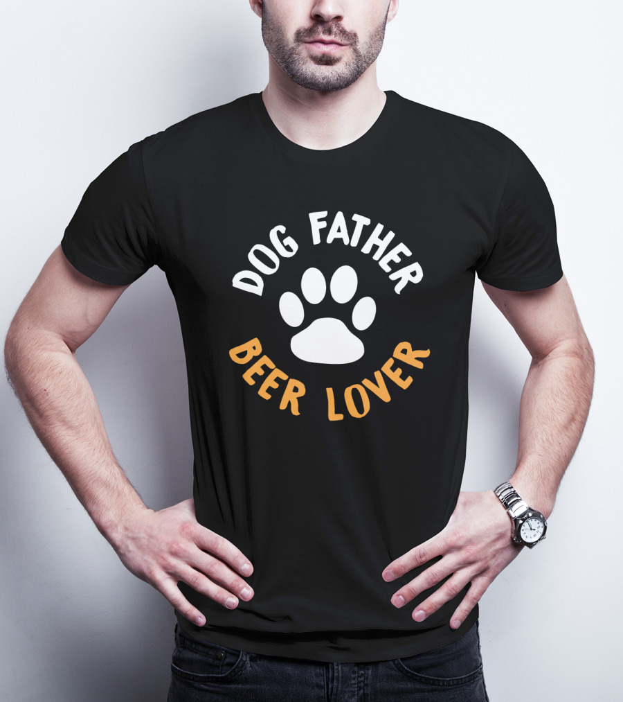 Dog Father Beer Lover Paw Print Mens Dog Dad T-Shirt