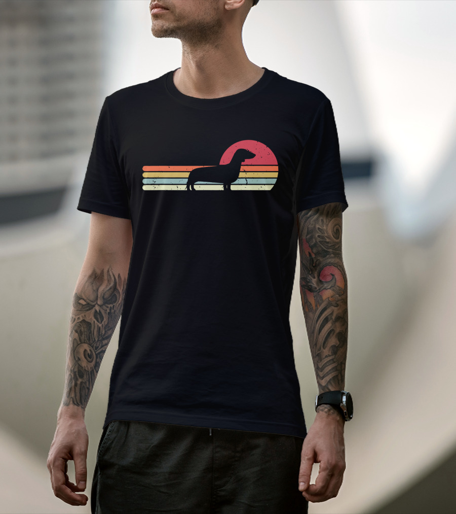 Dachshund Retro Sunset Style Vintage Stripes T-Shirt