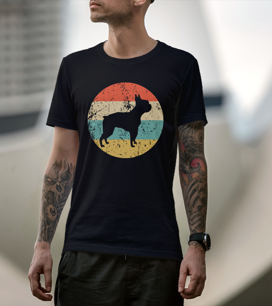 Boston Terrier Retro Vintage Dog Silhouette Sunset T-Shirt