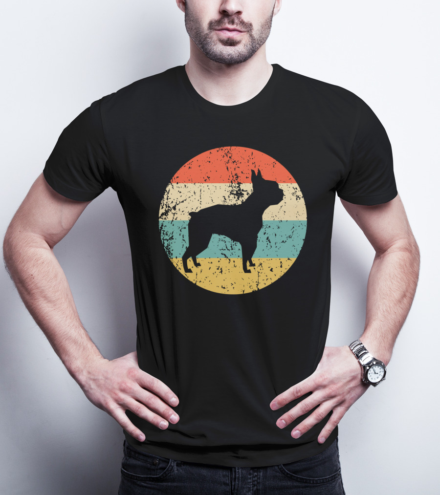 Boston Terrier Retro Vintage Dog Silhouette Sunset T-Shirt