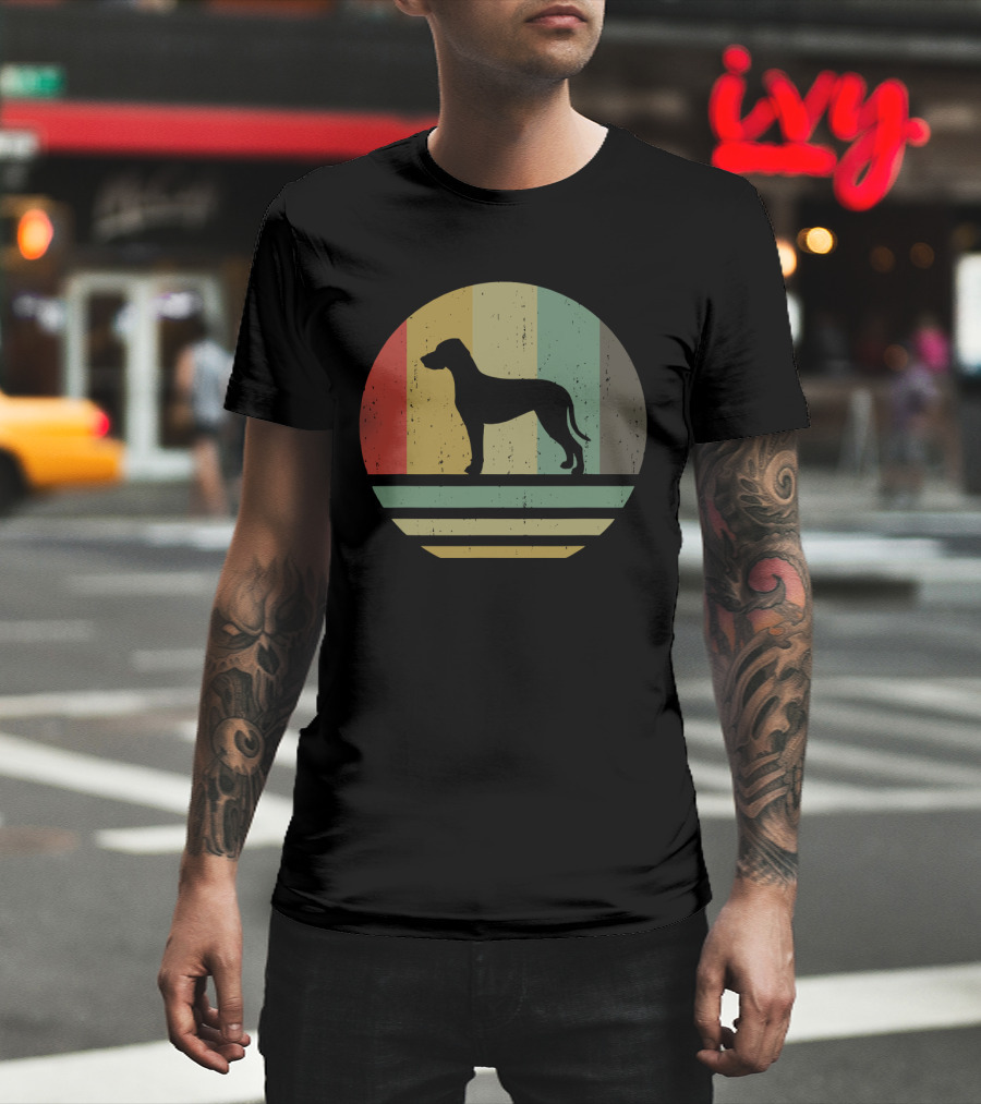 Vintage Retro Catahoula Leopard Dog Silhouette Stripes T-Shirt