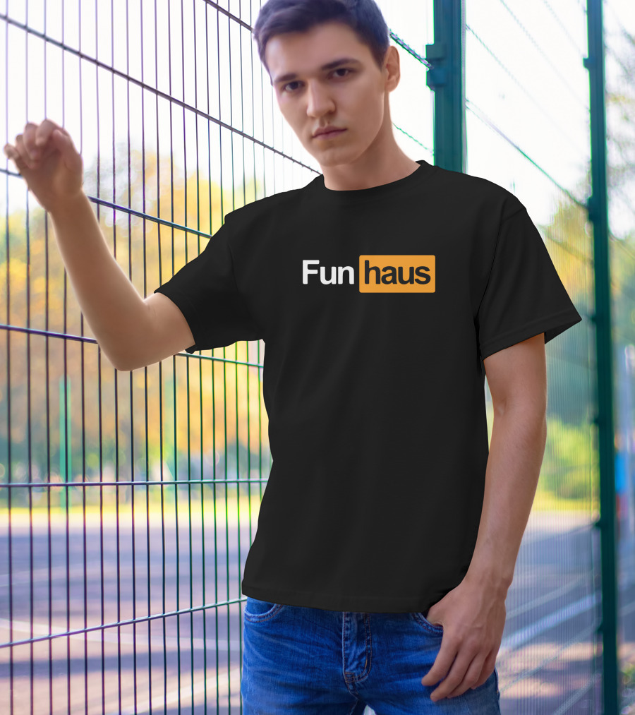 Funhaus White And Orange Text T-Shirt