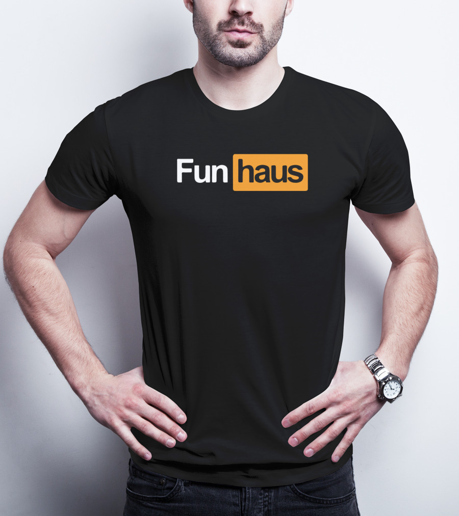 Funhaus White And Orange Text T-Shirt