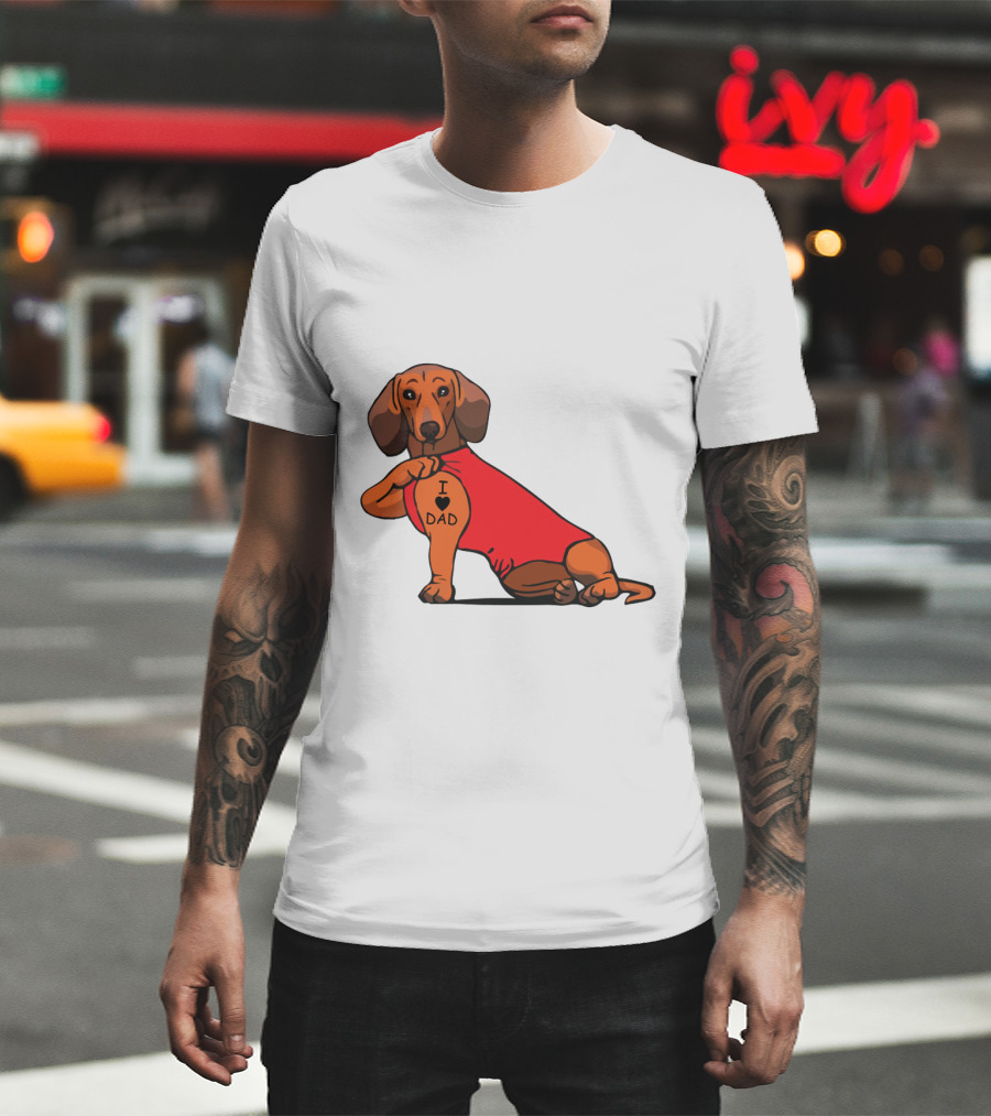 Dachshund I Love Dad Tattoo Red T-Shirt