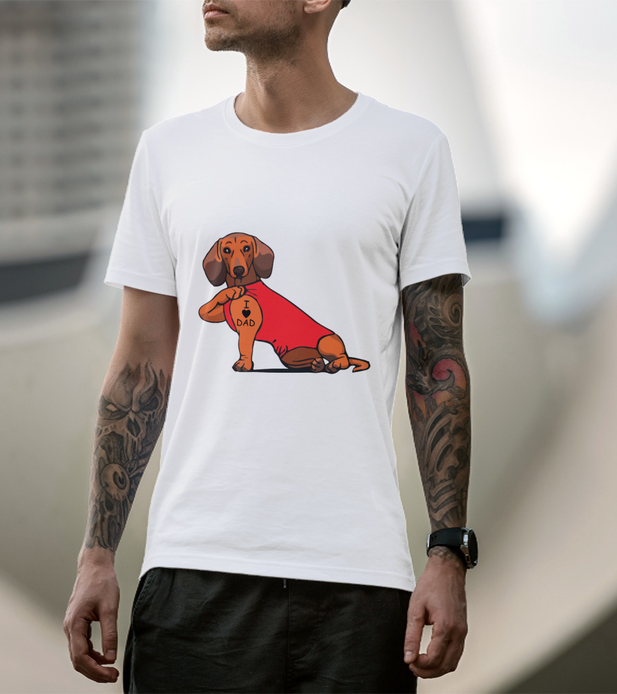 Dachshund I Love Dad Tattoo Red T-Shirt