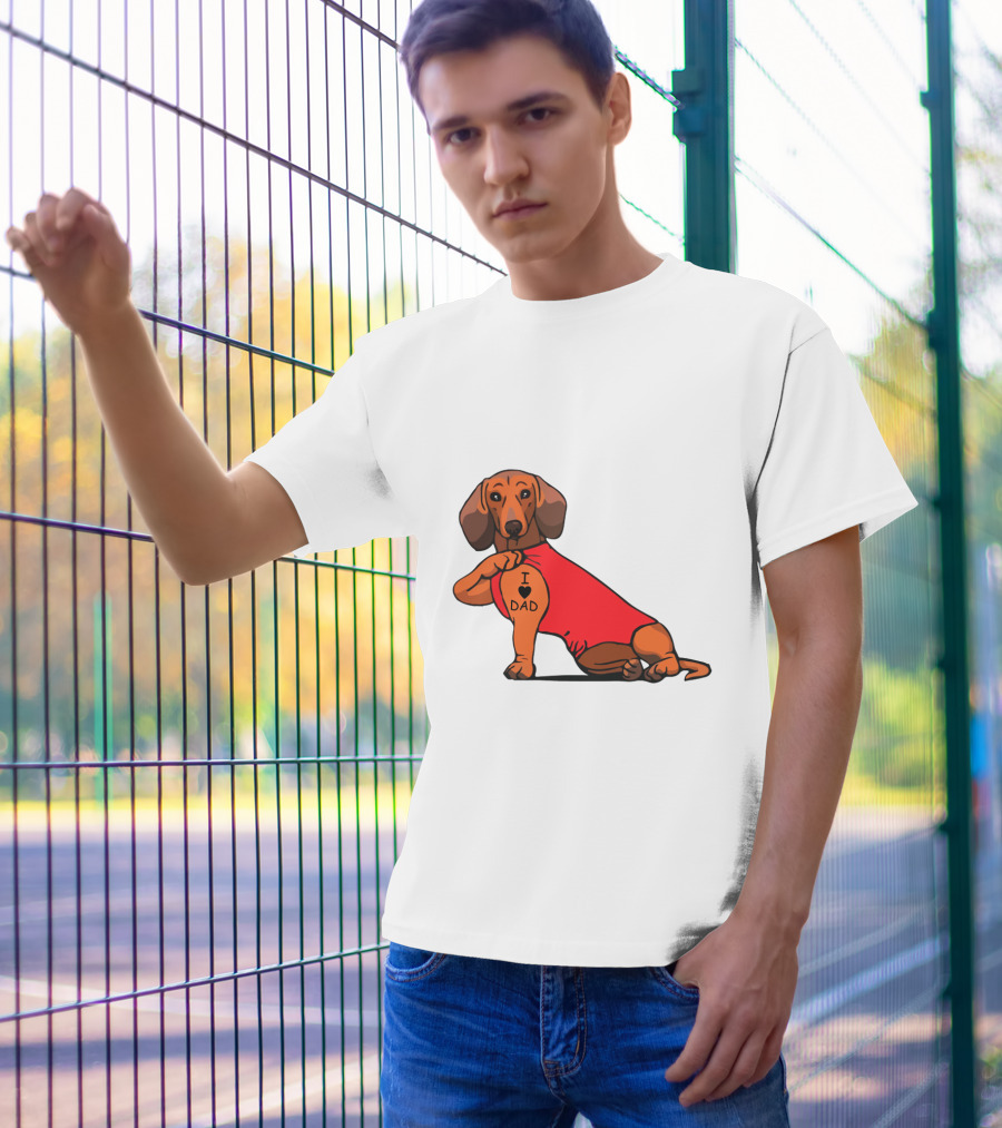 Dachshund I Love Dad Tattoo Red T-Shirt