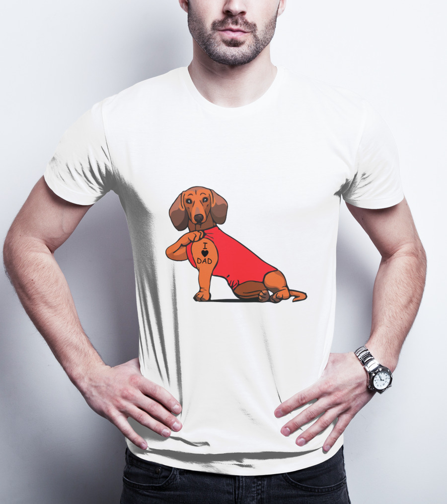 Dachshund I Love Dad Tattoo Red T-Shirt