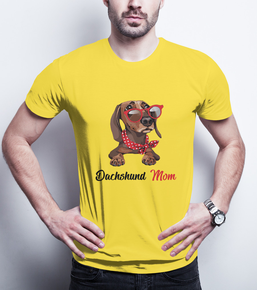 Dachshund Mom Red Glasses And Polka Dot Scarf T-Shirt