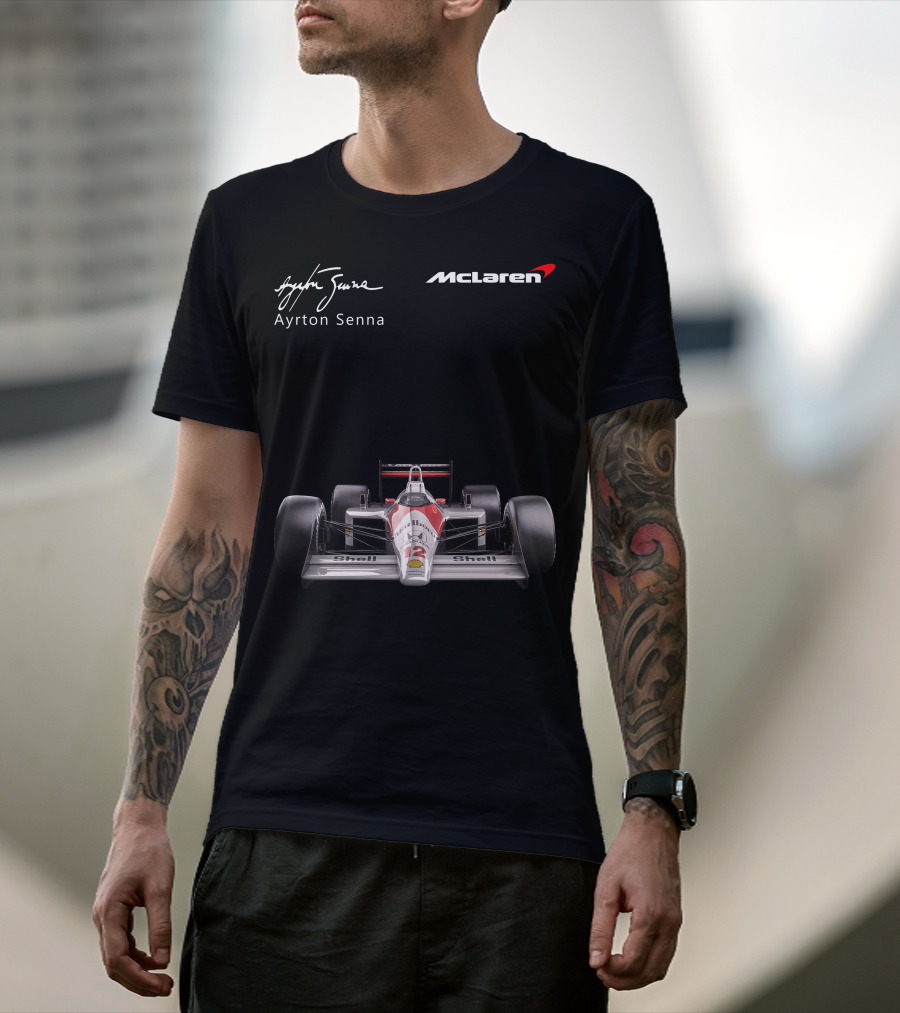 Ayrton Senna McLaren MP4/4 F1 Shell Racing Car T-Shirt