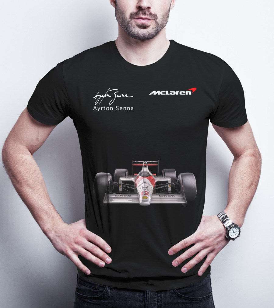 Ayrton Senna McLaren MP4/4 F1 Shell Racing Car T-Shirt