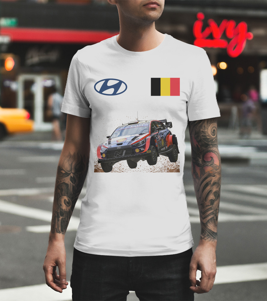 Neuville Hyundai Motorsport Team Rally Car Belgium Flag Iconic Racing Décor T-Shirt
