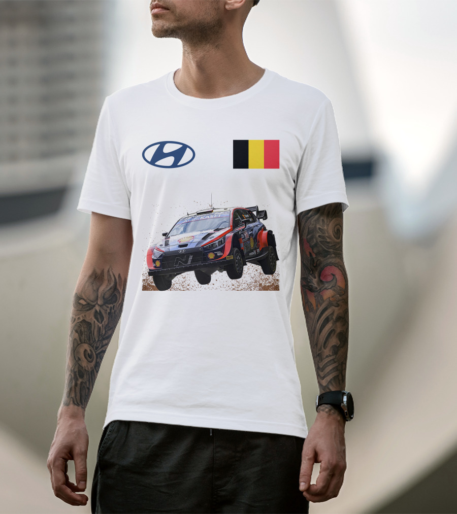 Neuville Hyundai Motorsport Team Rally Car Belgium Flag Iconic Racing Décor T-Shirt