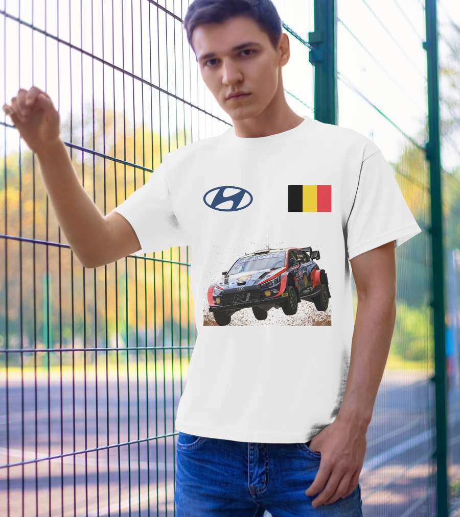Neuville Hyundai Motorsport Team Rally Car Belgium Flag Iconic Racing Décor T-Shirt