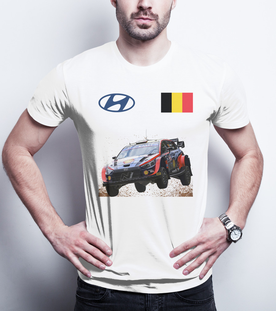 Neuville Hyundai Motorsport Team Rally Car Belgium Flag Iconic Racing Décor T-Shirt