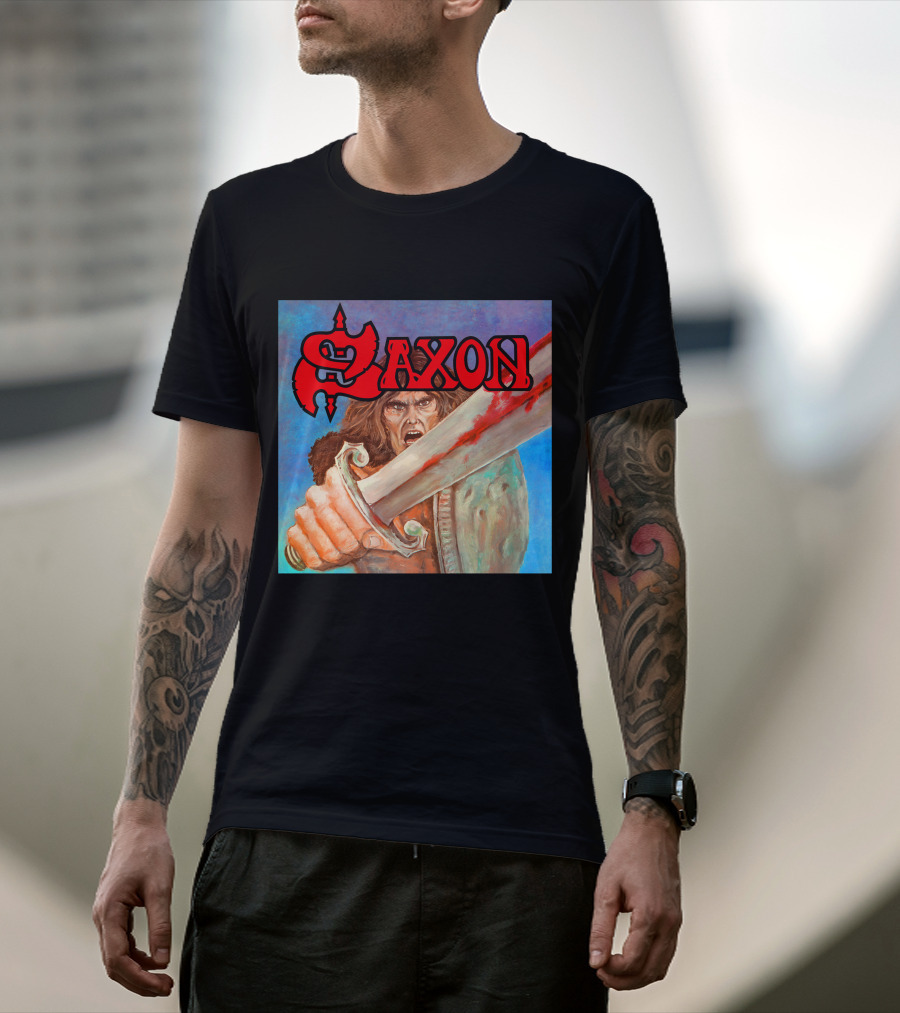 SAXON Crusader Warrior With Bloodied Sword T-Shirt