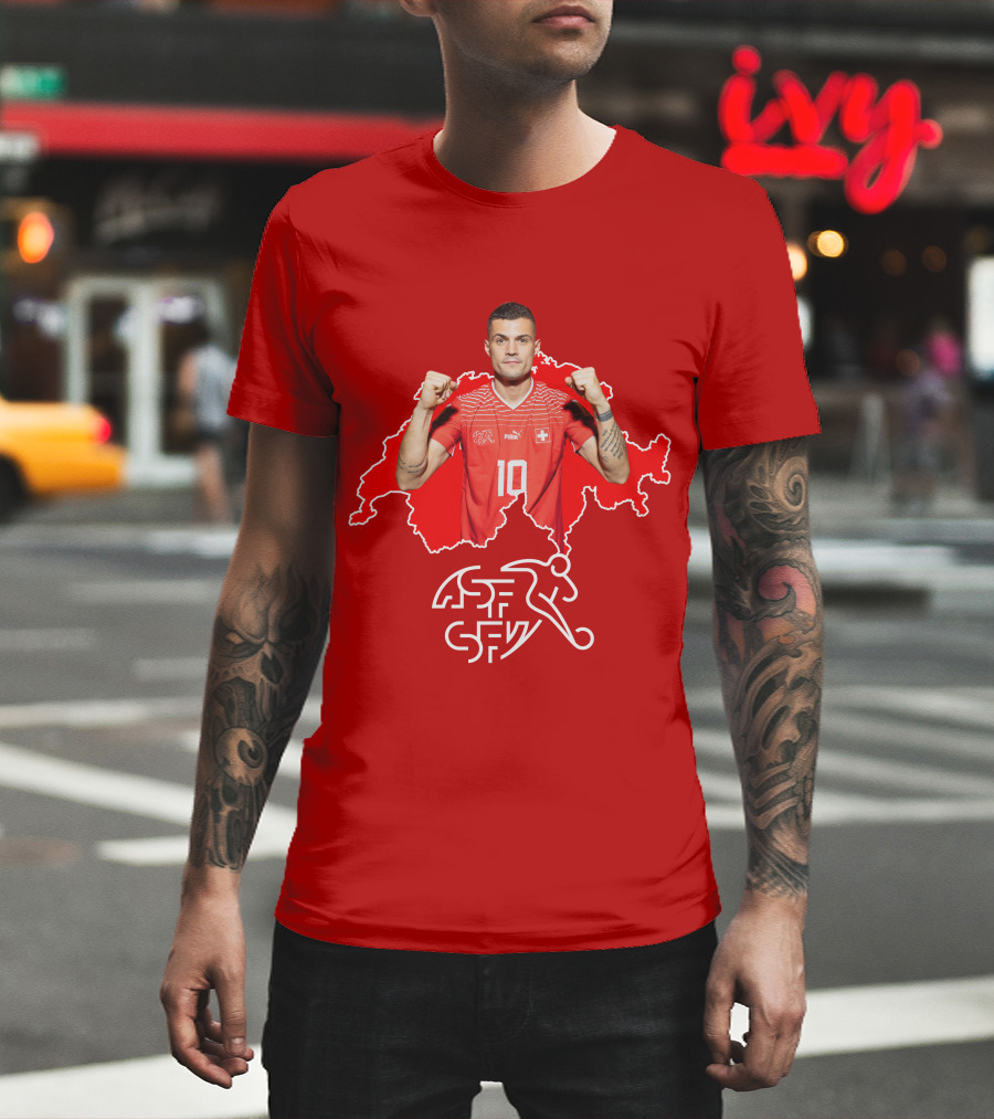 Granit Xhaka Switzerland Number 10 Footballer Red Swiss Map T-Shirt