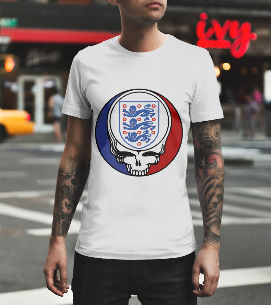 England National Football Team Three Lions Grateful Dead Skull Emblem T-Shirt