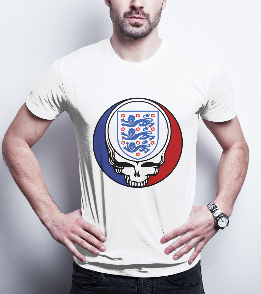 England National Football Team Three Lions Grateful Dead Skull Emblem T-Shirt