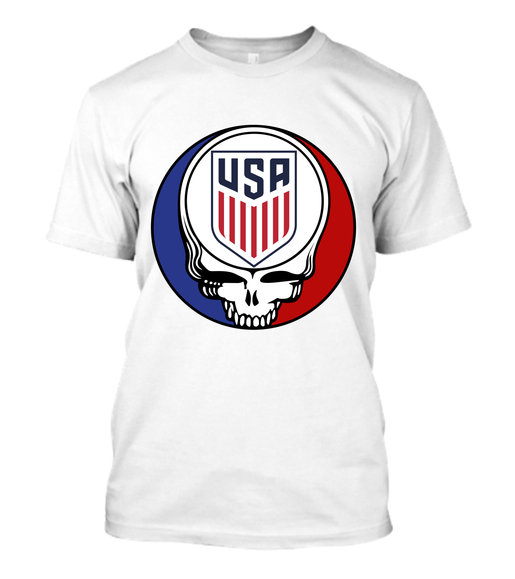 USA Soccer Grateful Dead Skull Logo Red Blue Badge T-Shirt