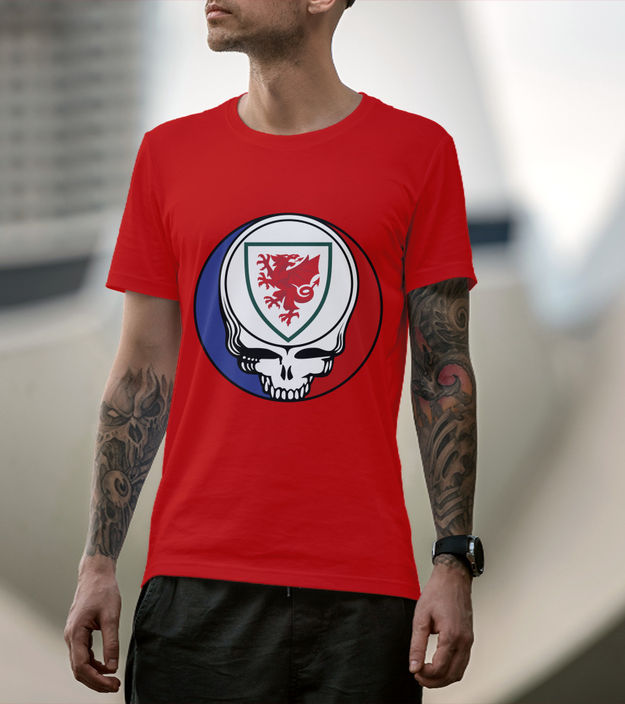Wales National Football Team Grateful Dead Skull Emblem T-Shirt