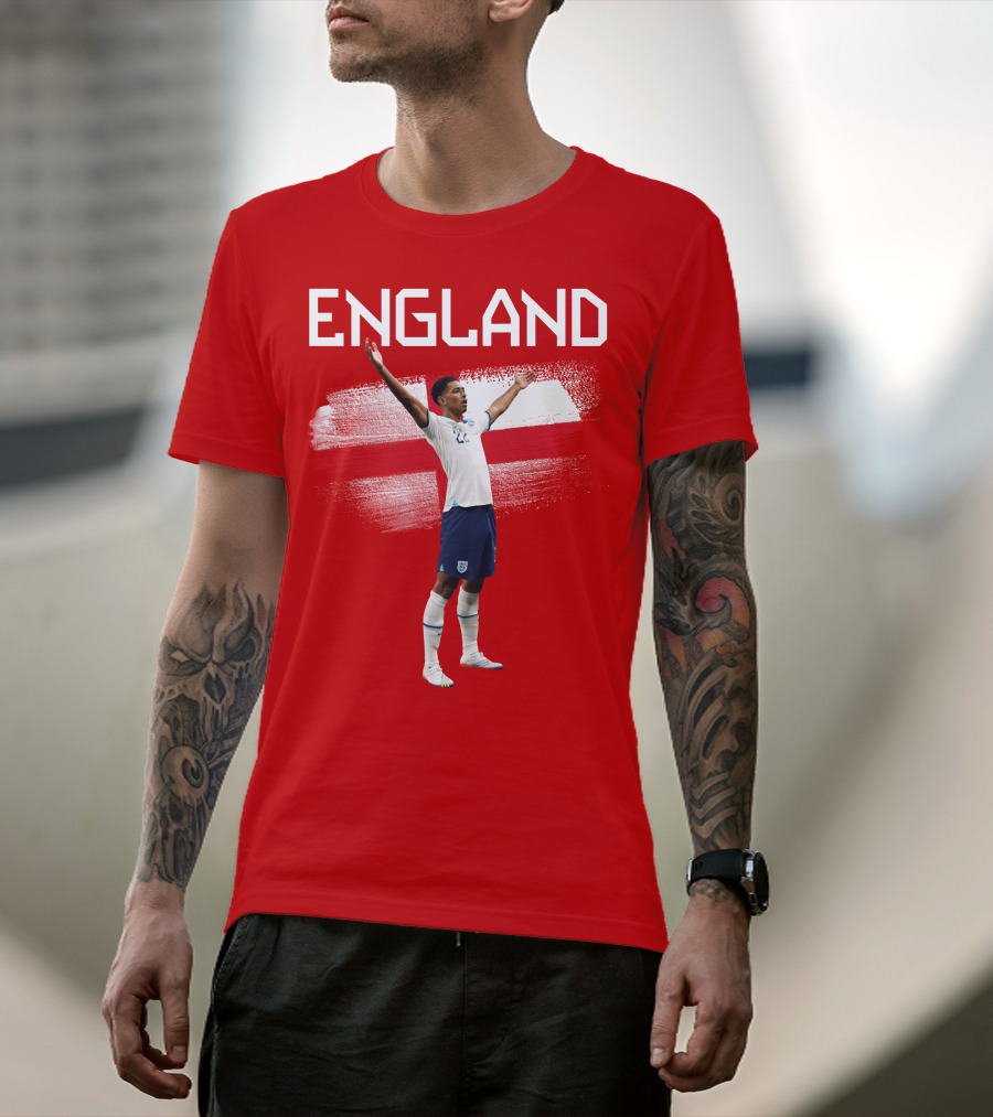 Jude Bellingham England Football Celebration With Red Cross T-Shirt
