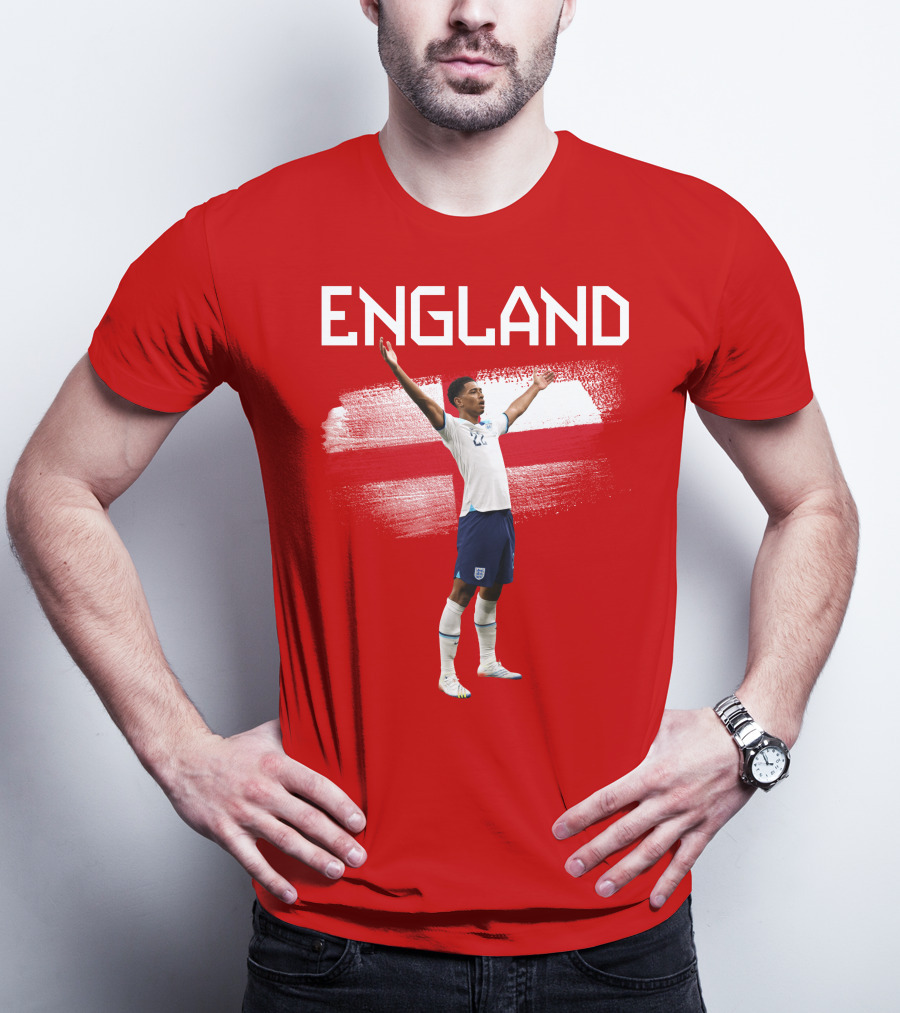Jude Bellingham England Football Celebration With Red Cross T-Shirt