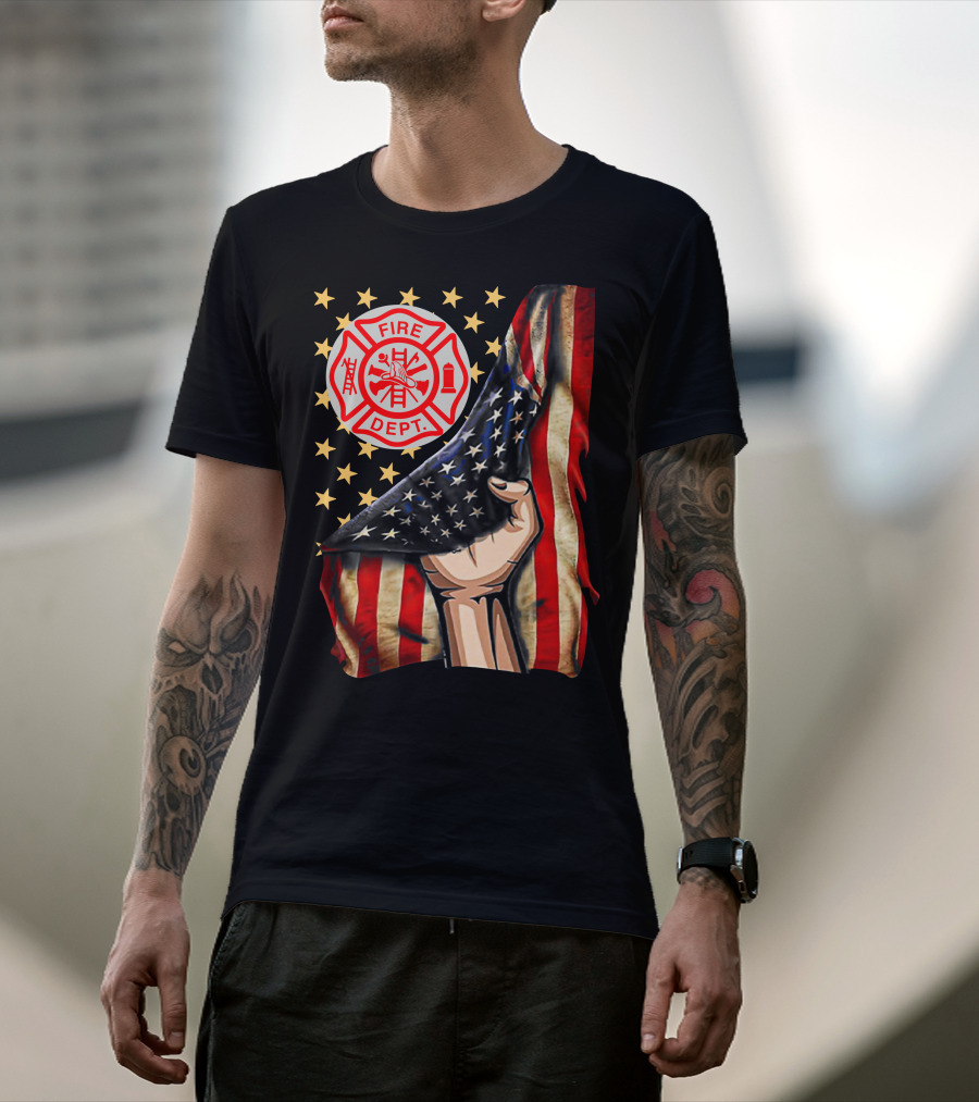 FIRE DEPT AMERICAN FIREFIGHTER FLAG STARS T-Shirt