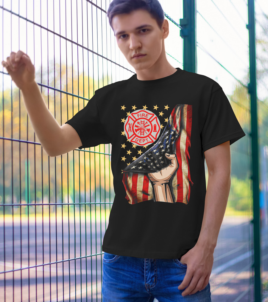 FIRE DEPT AMERICAN FIREFIGHTER FLAG STARS T-Shirt