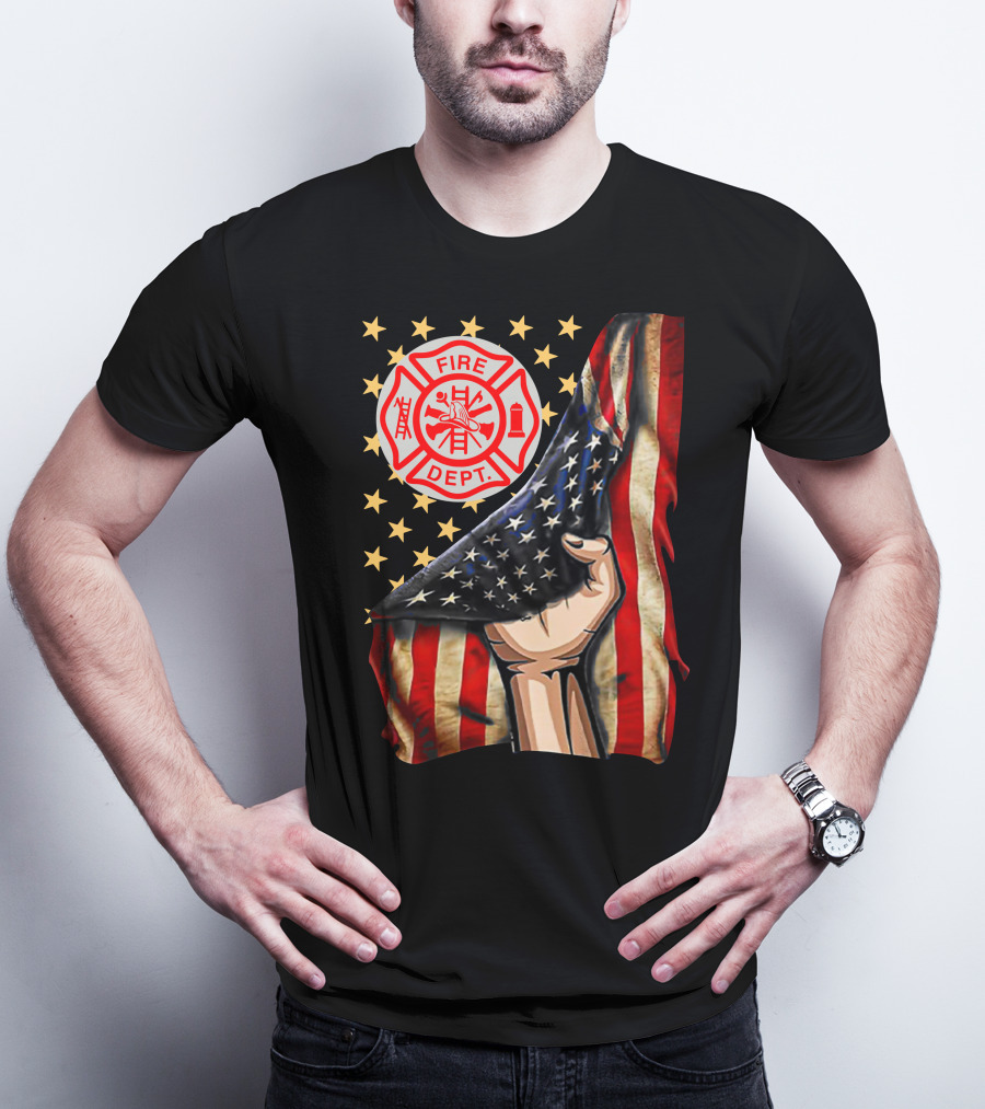 FIRE DEPT AMERICAN FIREFIGHTER FLAG STARS T-Shirt