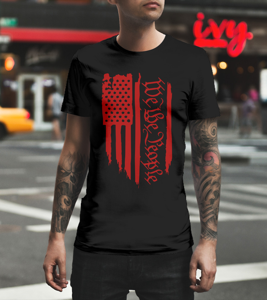 We The People Distressed Red American Flag Gothic T-Shirt