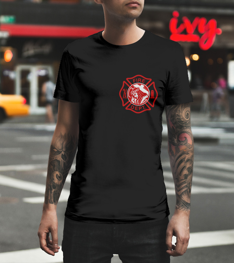 Cross Fire Dept Maltese Cross Badge With Firefighter Text Elements T-Shirt