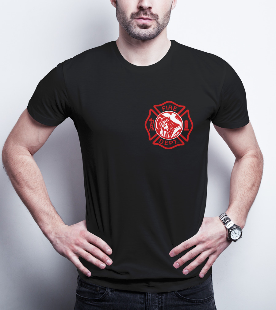 Cross Fire Dept Maltese Cross Badge With Firefighter Text Elements T-Shirt
